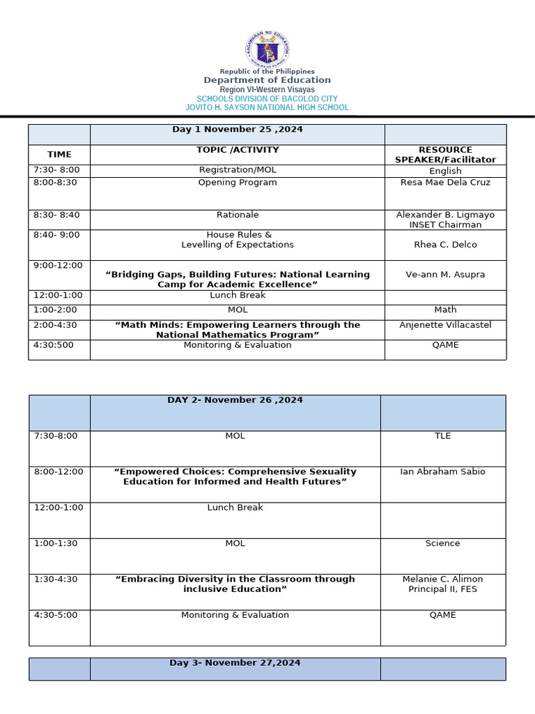 INSET PROGRAM | PDF | Education Theory | Teaching