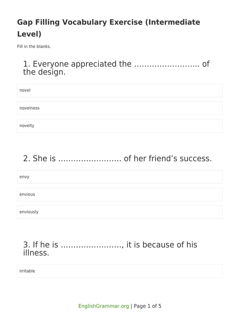 Gap Filling Vocabulary Exercise (Intermediate Level) | PDF