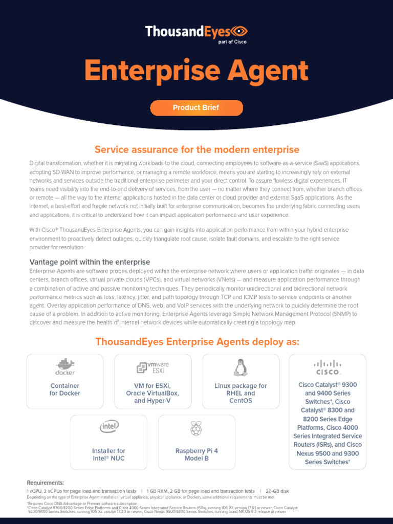 ThousandEyes Product Brief Enterprise Agent | PDF | Computer Network | Routing