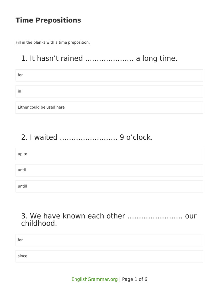 Time Prepositions | PDF