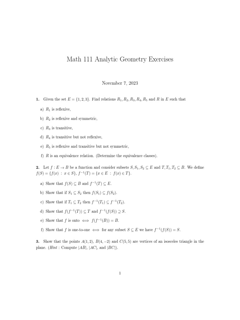 Math 111 Exercises (1) | PDF | Discrete Mathematics | Mathematical Concepts