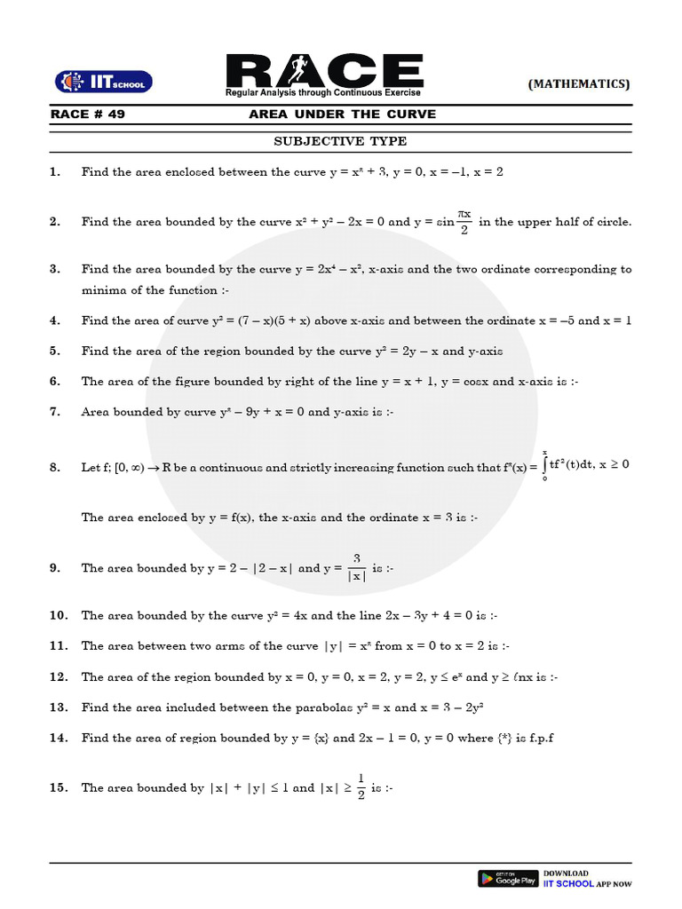 Sheet - 01 - Area Under Curve | PDF | Equations | Tangent