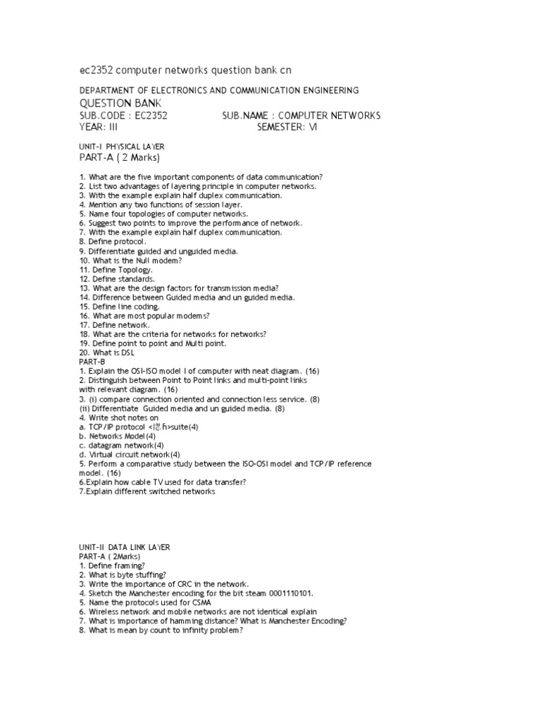 Ec2352 Computer Networks Question Bank CN | PDF | Transmission Control Protocol | Computer Network