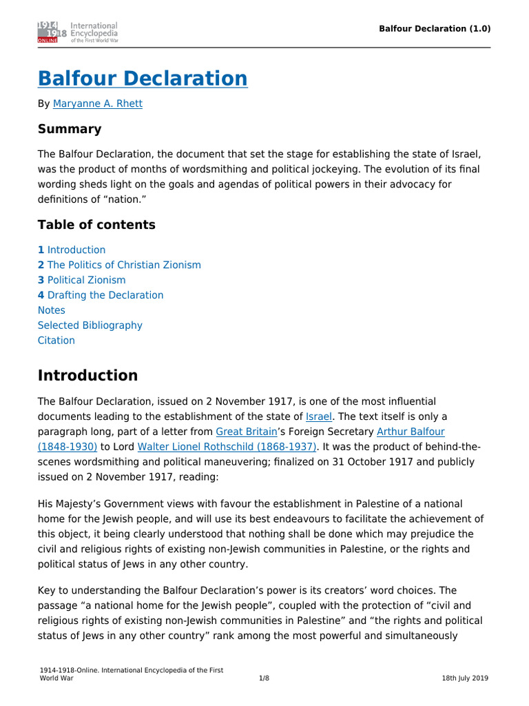 1914_1918_Online_Balfour_Declaration_1.0 | PDF | Zionism | Mandatory ...