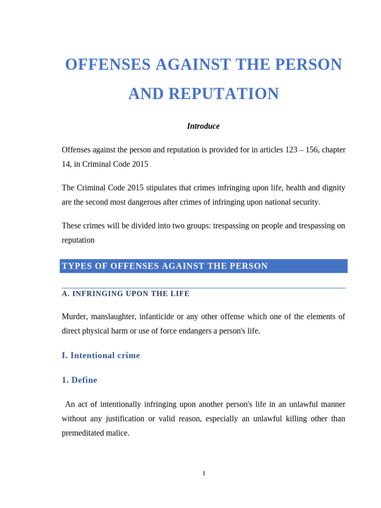 Offenses Against The Person and Reputation | PDF | Crimes | Crime ...