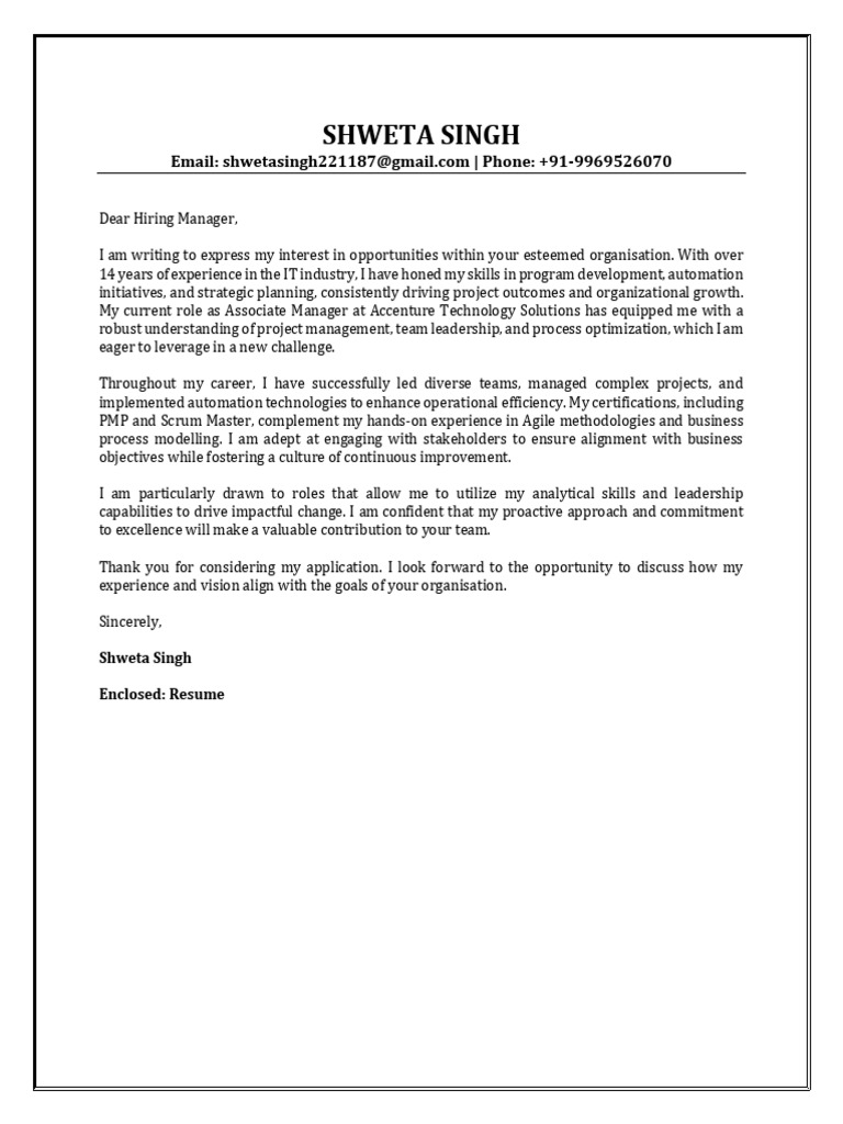 Cover letter - Shweta Singh | PDF
