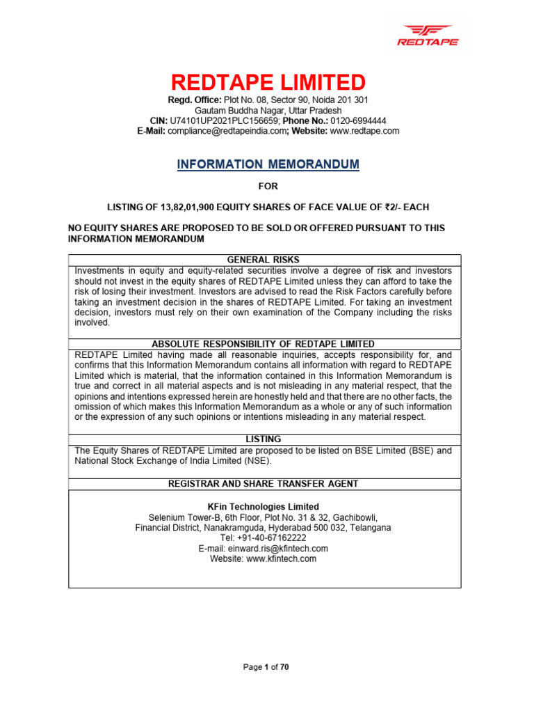 Information Memorandum | PDF | Stocks | Securities (Finance)