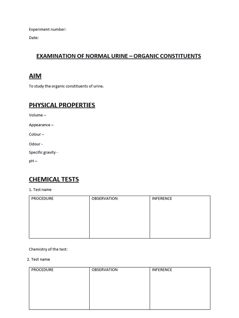 Urine Examination Format - Organic Constituents | PDF