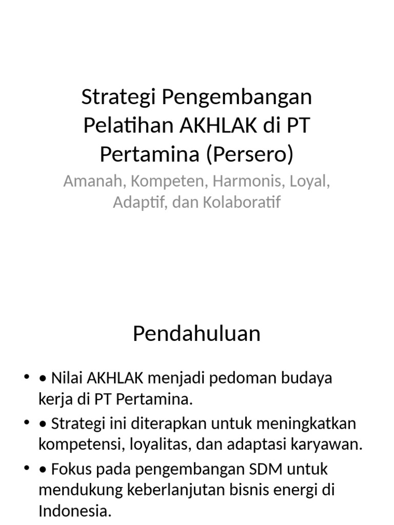 Strategi Pelatihan AKHLAK PT Pertamina | PDF