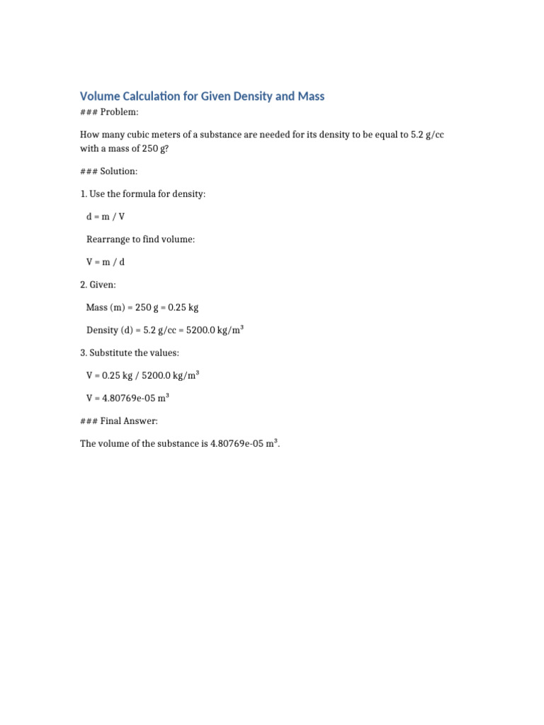 Calculate Volume from Density & Mass | PDF