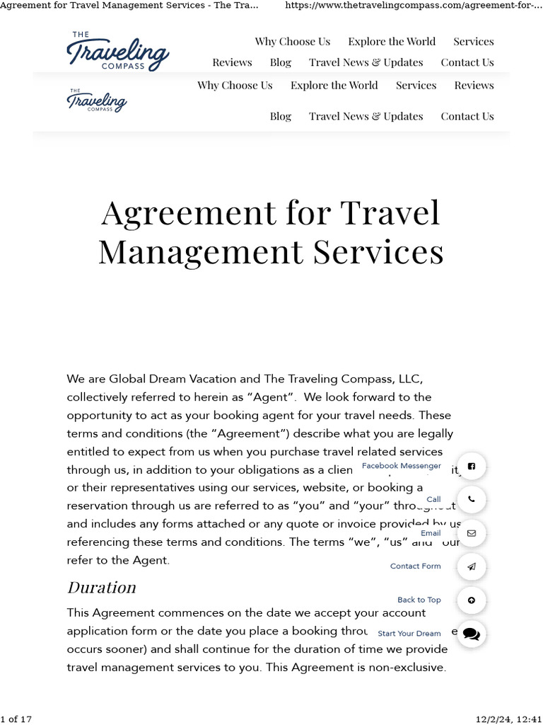 Agreement For Travel Management Services - The Traveling Compass ...