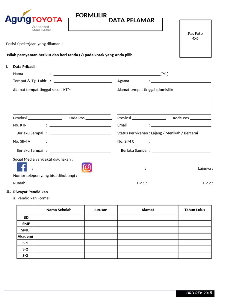 Formulir Data Pelamar Kerja HRD 2018 | PDF
