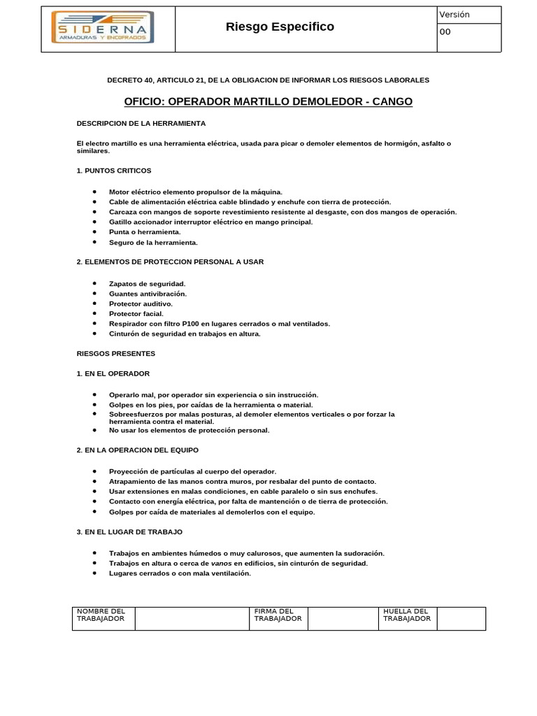 1.operador Martillo Demoledor-Cango | PDF | Herramientas | Bienes manufacturados