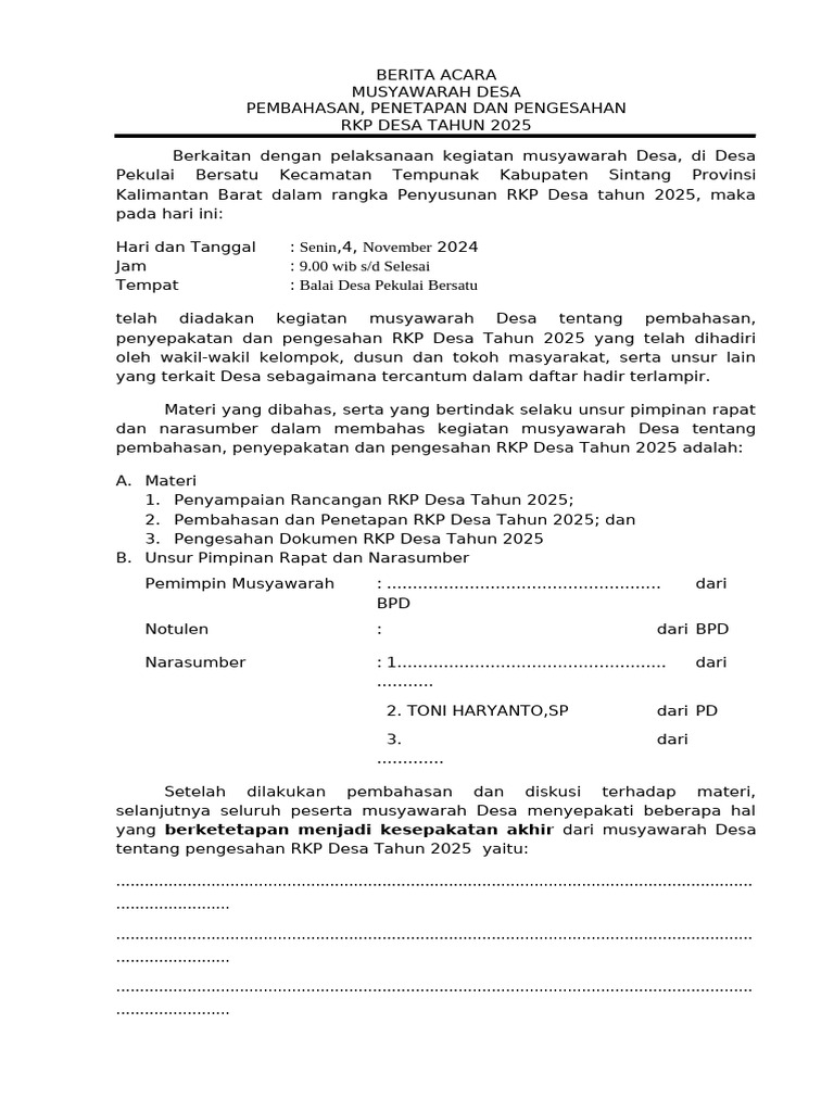 24. BA, Musdes Pengesahan RKP Desa | PDF