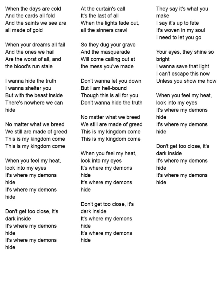 Where My Demons Hide Lyrics | PDF