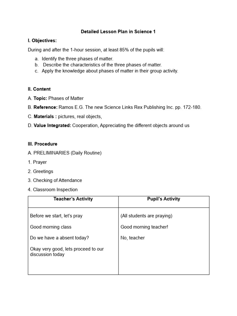 Phases of Matter Lesson Plan for Kids | PDF | Teachers | Lesson Plan