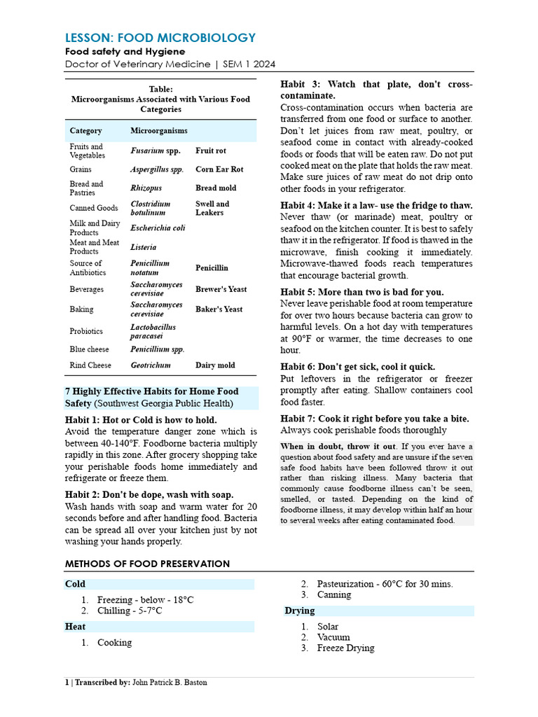 1. FOOD MICROBIOLOGY | PDF | Bacteria | Foods