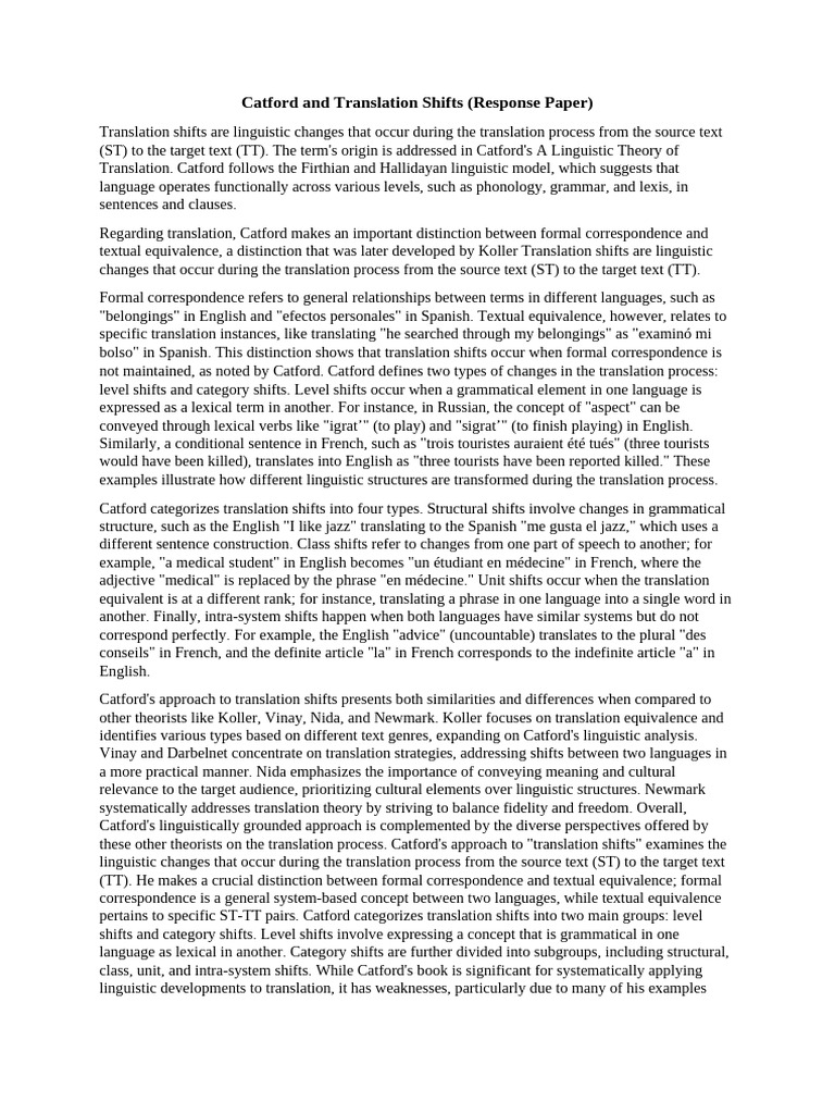 Catford and Translation Shifts | PDF | Translations | Linguistics
