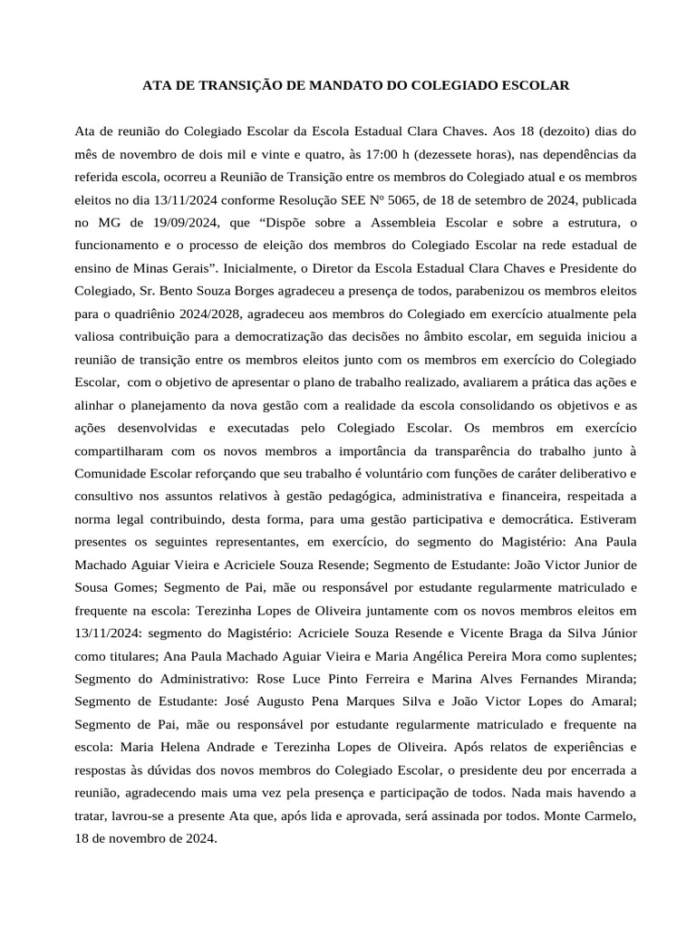 Ata de Transição de Mandato Do Colegiado Escolar | PDF