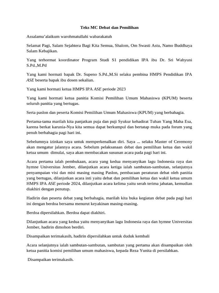 Teks MC Debat dan Pemilihan 2023 | PDF