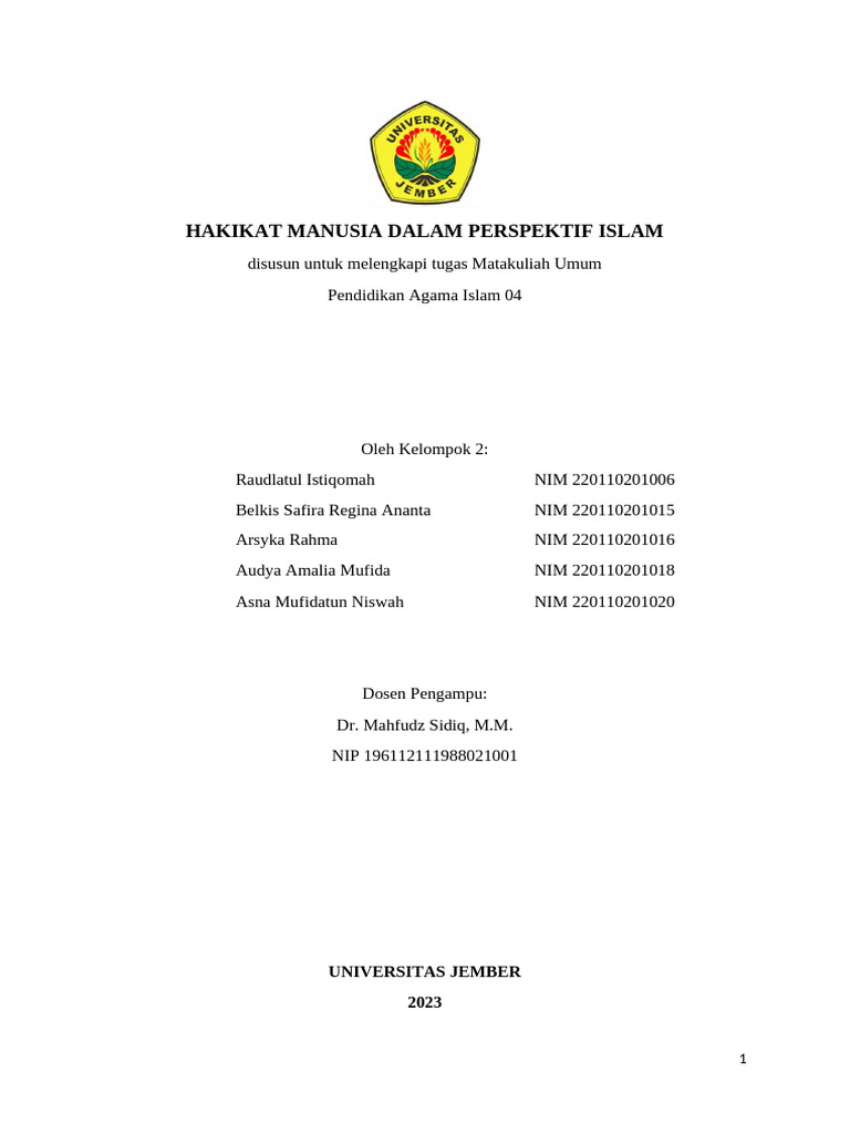 HAKIKAT MANUSIA DALAM PERSPEKTIF ISLAM_KELOMPOK 2 | PDF