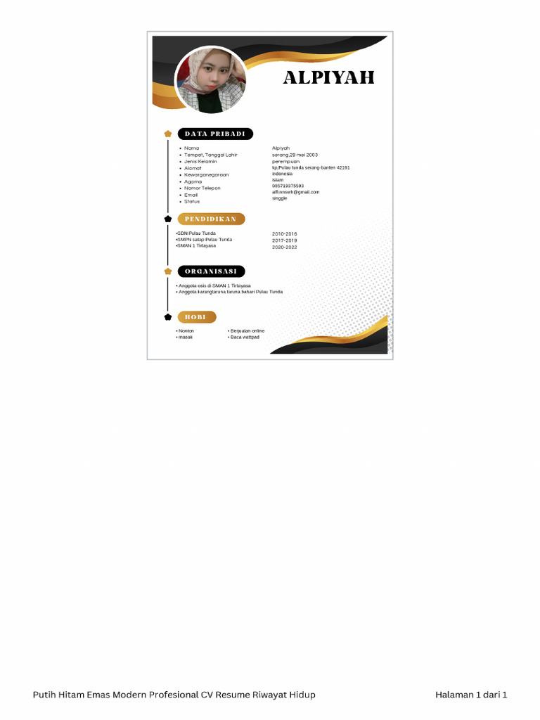 Putih Hitam Emas Modern Profesional CV Resume Riwayat Hidup | PDF