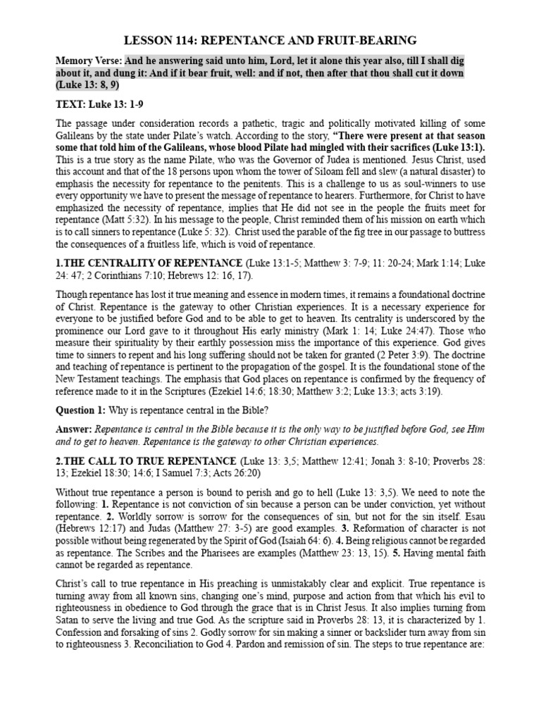Repentance and Spiritual Fruitfulness | PDF | Jesus | Sin