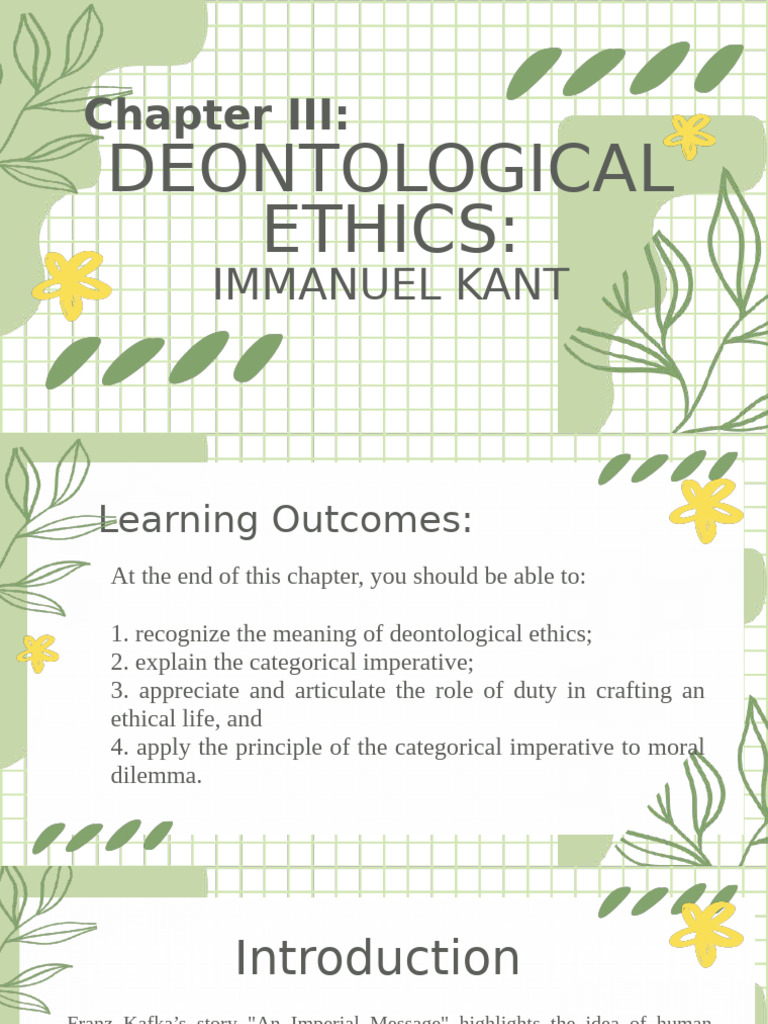Chapter 3 Deontological Ethics Immanuel Kant | PDF | Immanuel Kant | Reason