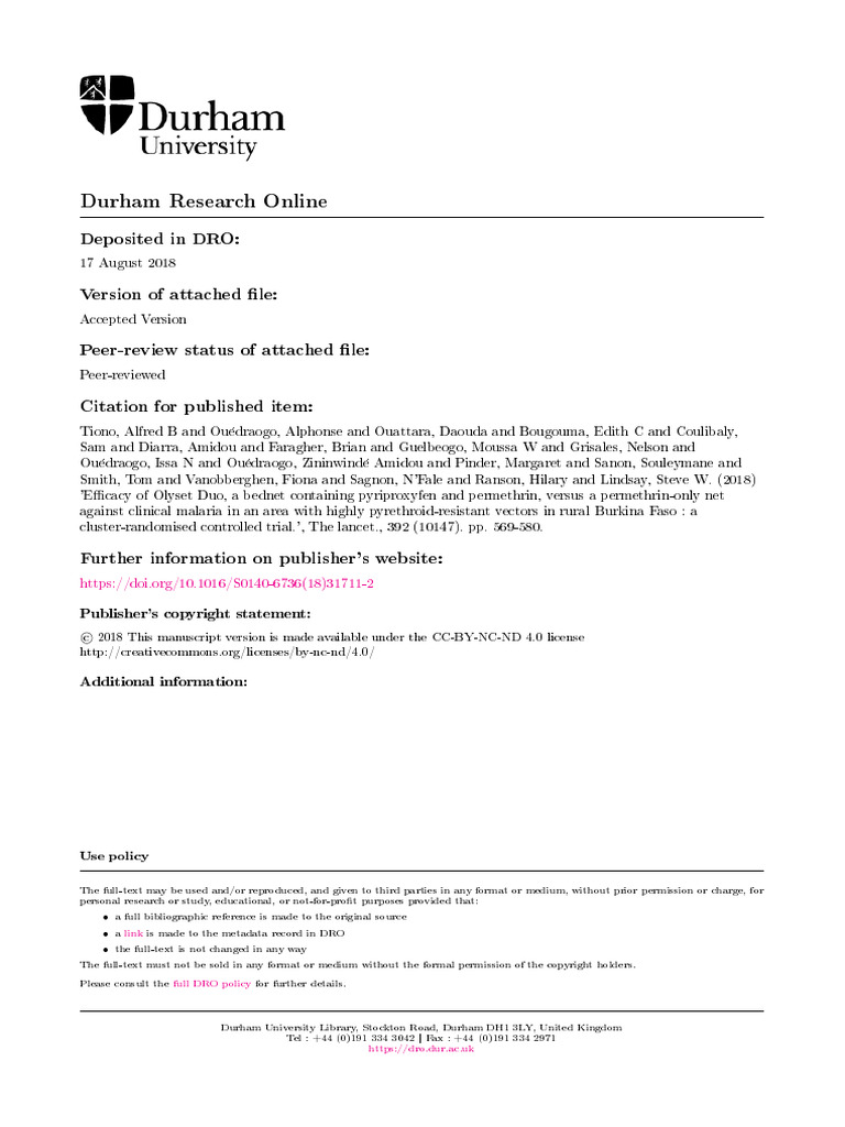 11.3 Olyset Duo Net Burkina Faso | PDF | Mosquito Net | Malaria