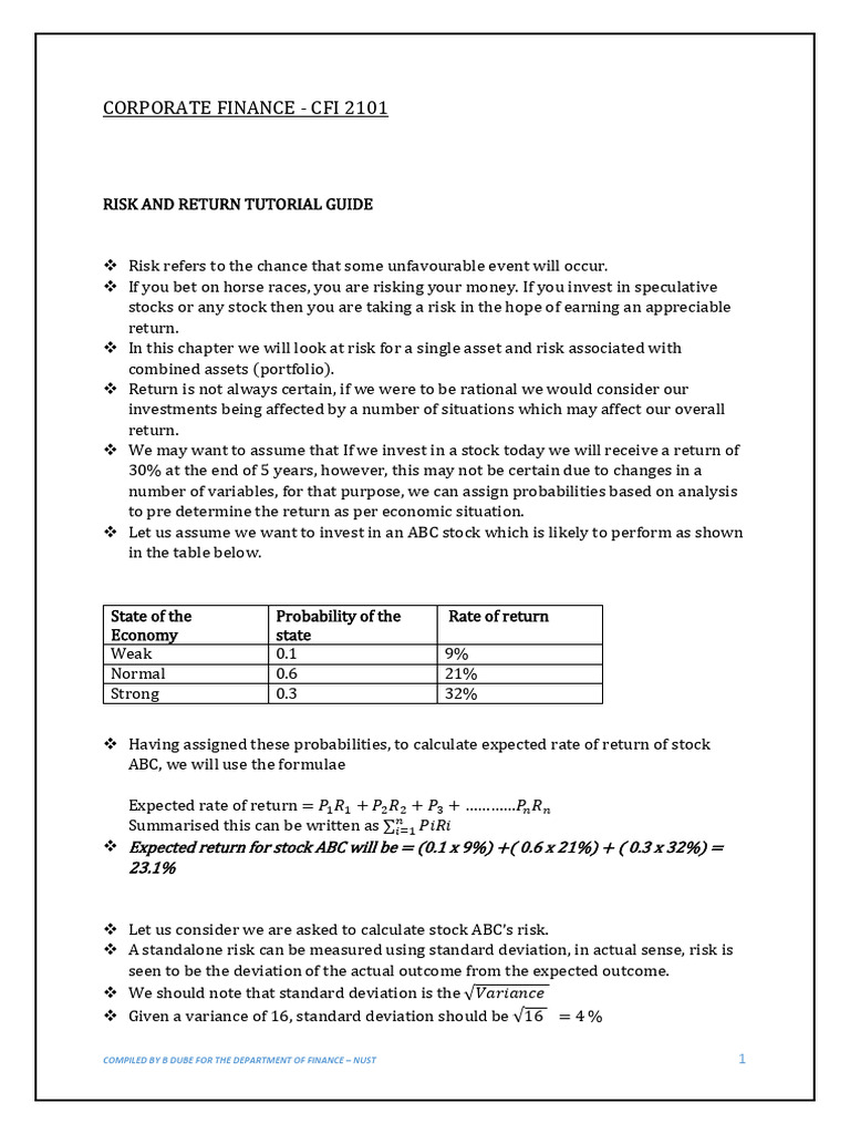 Risk and Return Analysis Guide | PDF | Standard Deviation | Beta (Finance)