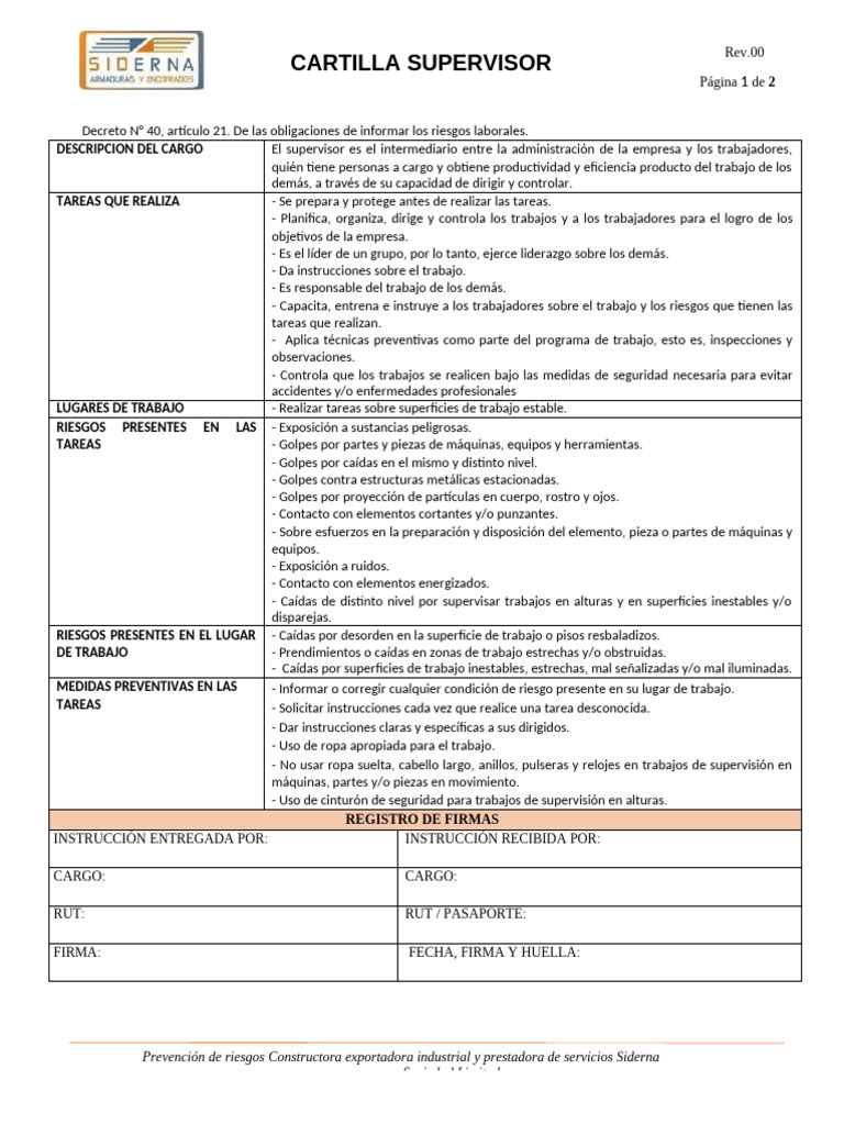 Cartilla Supervisor | PDF