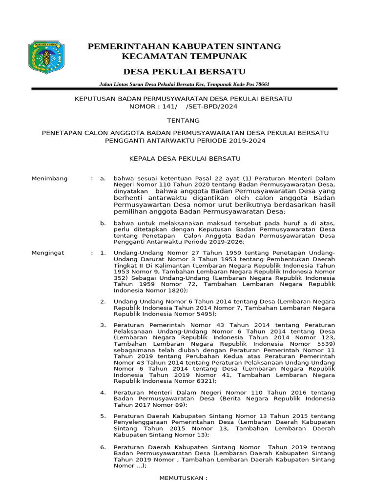 SK BPD Penetapan Paw BPD | PDF