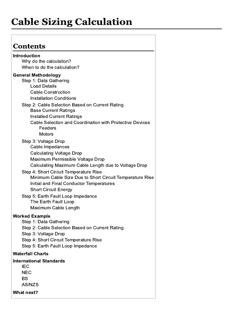 Cable Sizing Calculation - Open Electrical | PDF