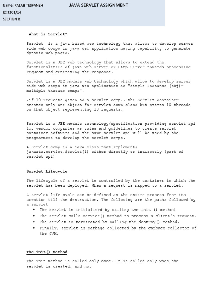 servlet assignment | PDF | Java Platform | Systems Architecture servlet assignment | PDF | Java Platform | Systems Architecture