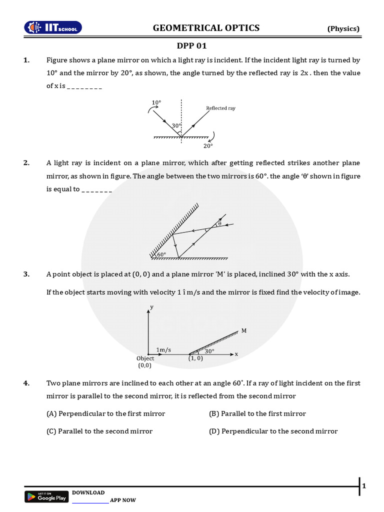 DPP - 01 - Geometrical Optics | PDF | Mirror | Optics