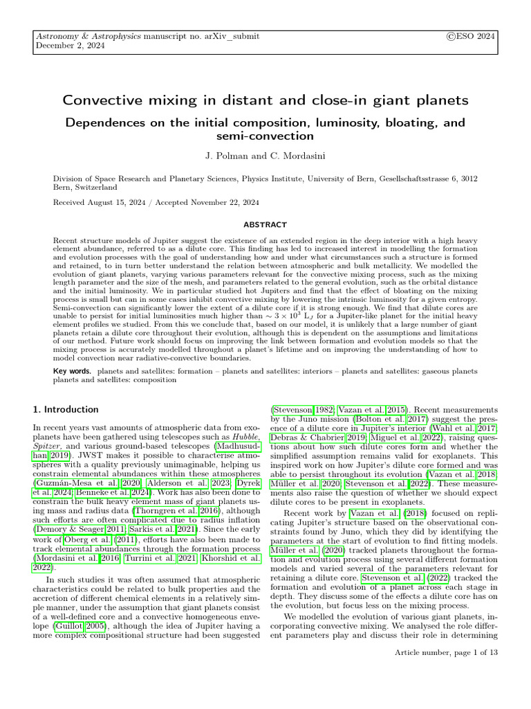 Convective mixing in distant and close-in giant planets | PDF | Planets ...