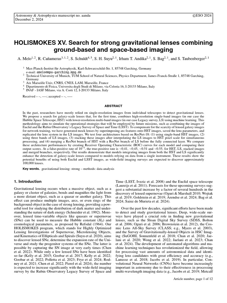 HOLISMOKES XV. Search For Strong Gravitational Lenses Combining | PDF ...