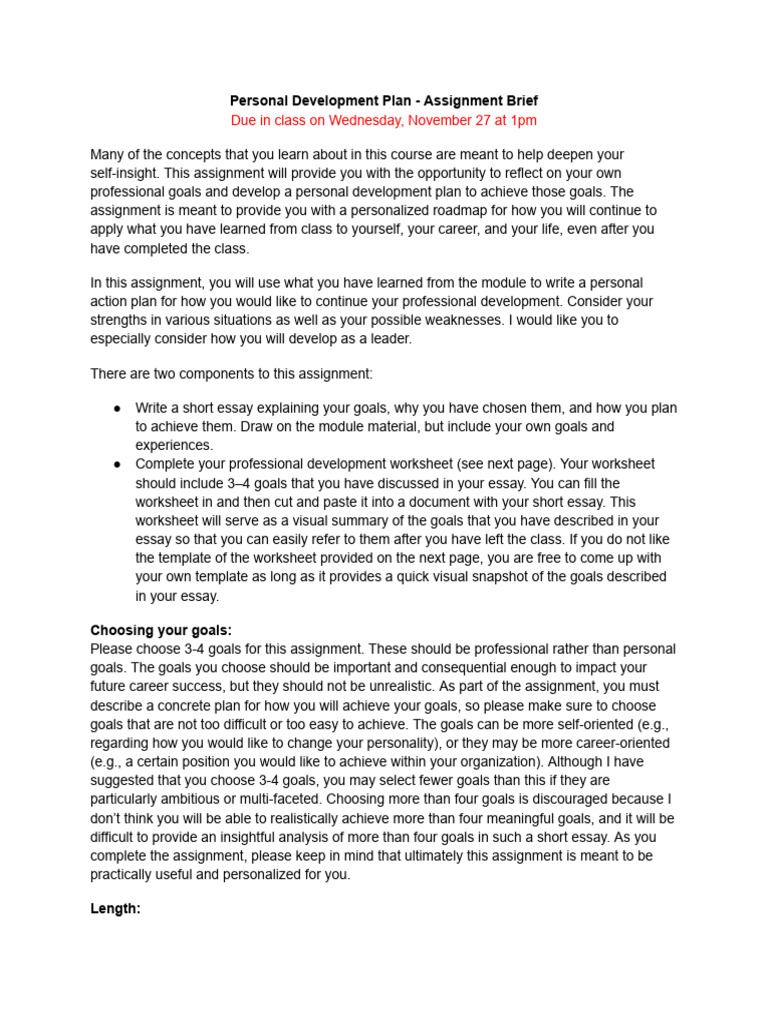 Assignment Brief - Leadership Development Plan | PDF | Essays | Cognition