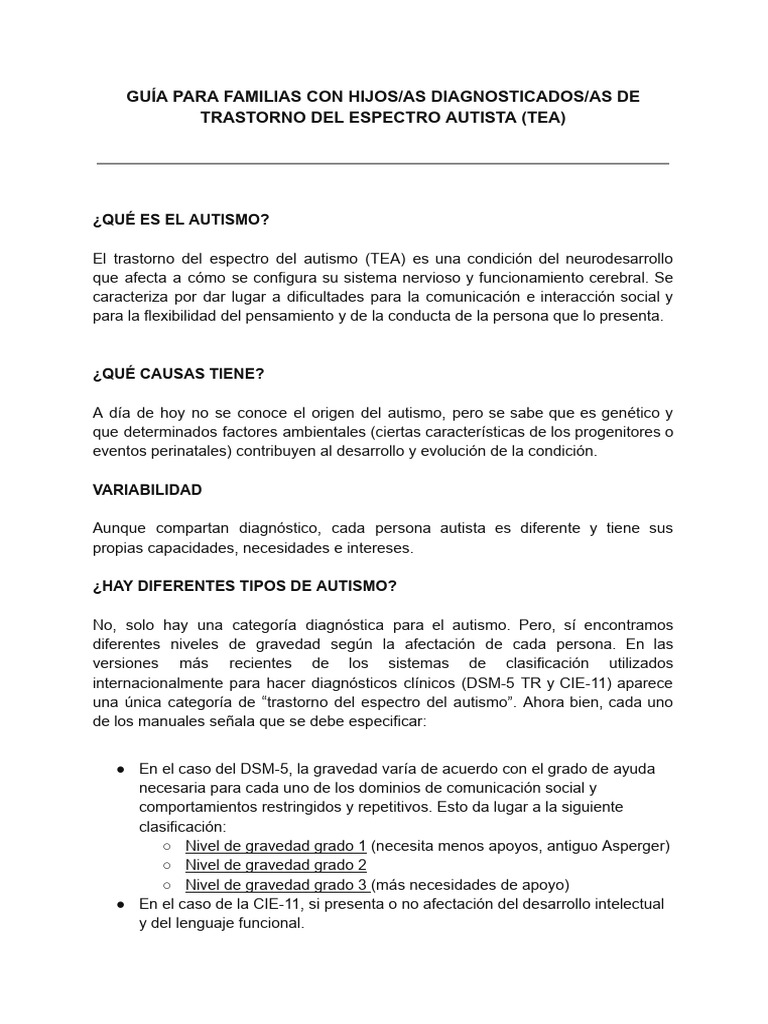 Guía para Familias Con Hijos - As Con Trastorno Del Espectro Autista ...