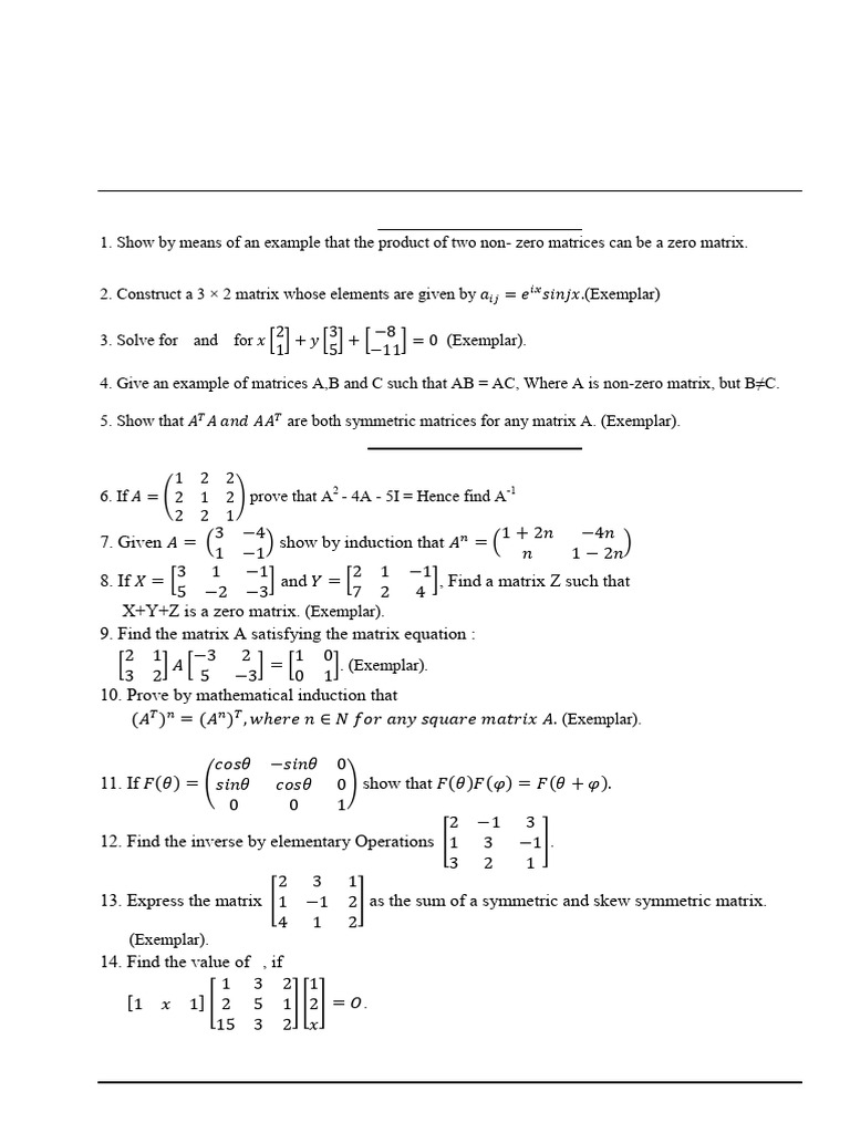 CBSE Worksheets For Class 12 Maths Matrices and Determinants Assignment | PDF