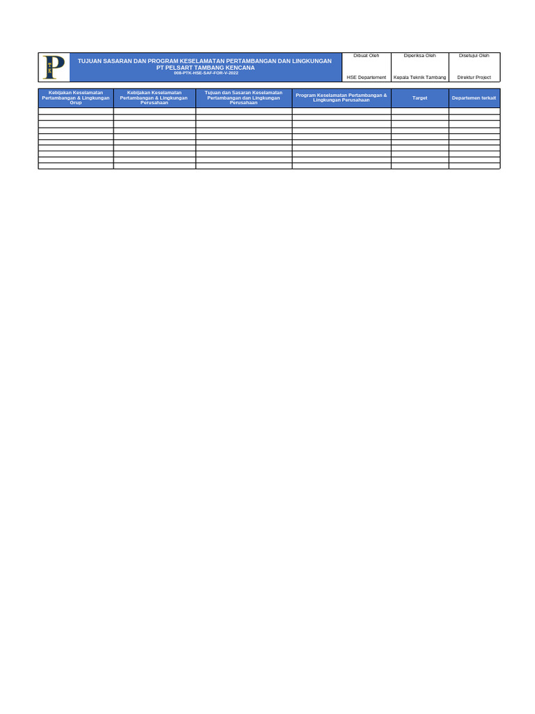 008 Ptk Hse Saf For V 2022 Tujuan Sasaran Dan Program Kp And Lingkungan