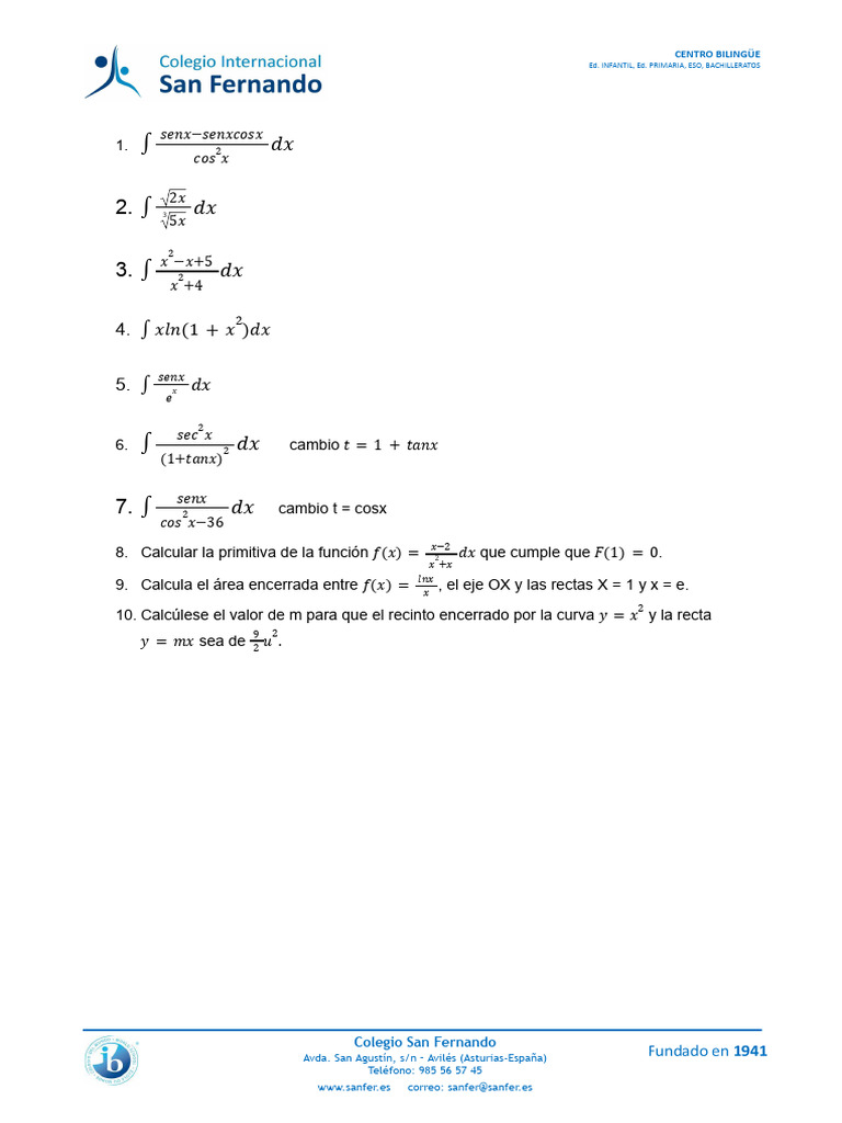 Ejercicios de Repaso de Integrales | PDF