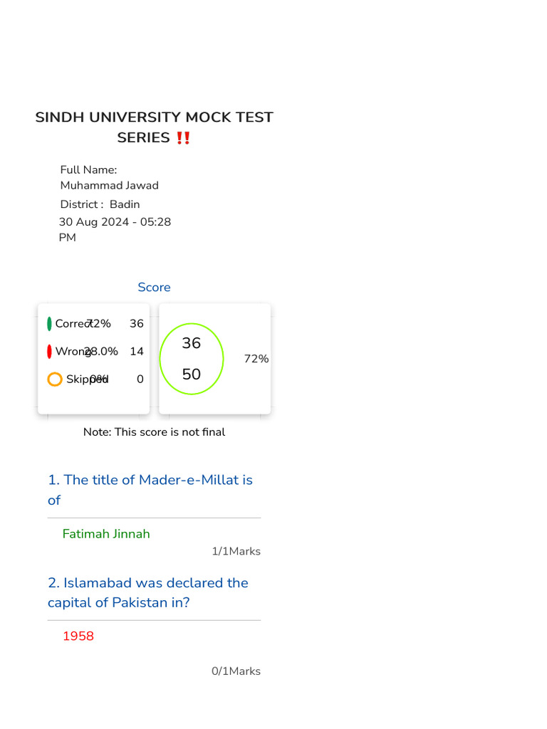 Answer Sheet | PDF | Pakistan | Sindh