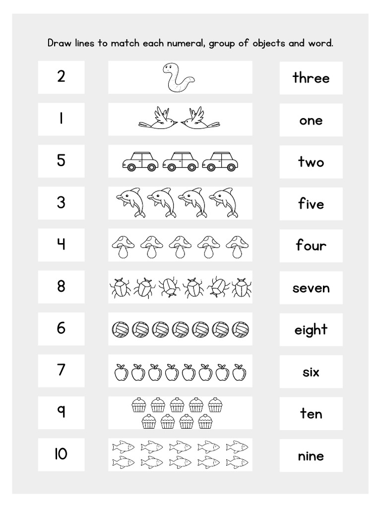 Illustrated Math Numbers To 10 Worksheet | PDF