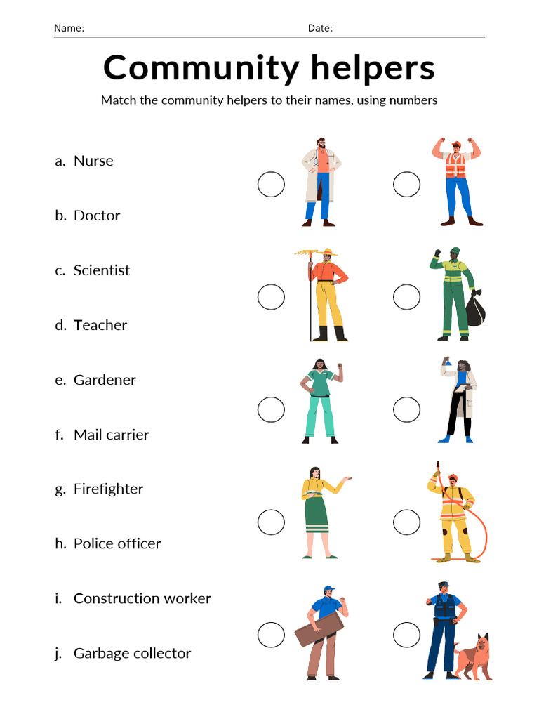Community Helpers Set of Worksheets in Colorful Simple Style | PDF