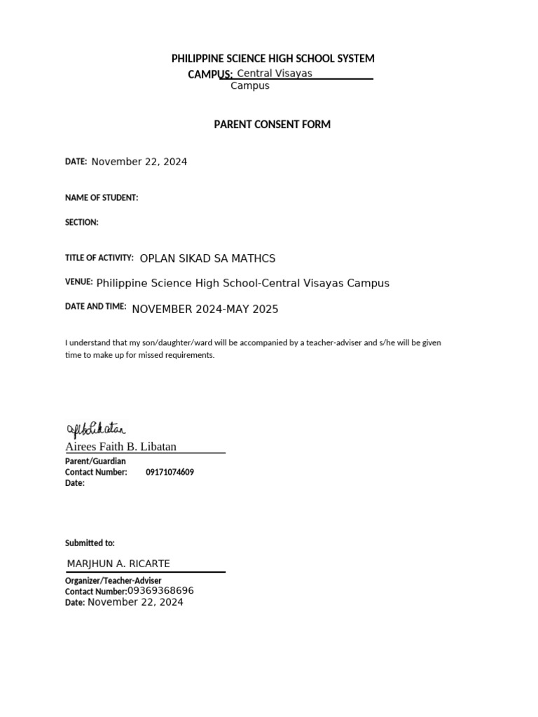 Family Name - First Name - Section - Consent Form | PDF