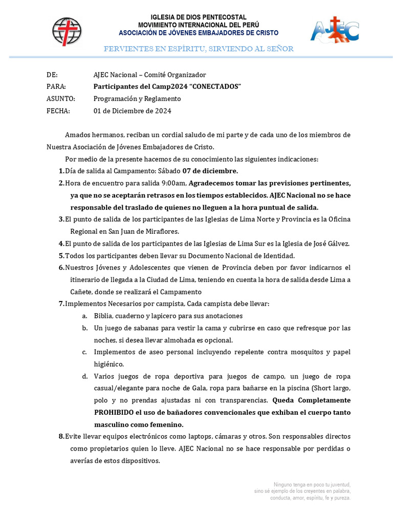 REGLAMENTO Y PROGRAMA CAMP24 - CONECTADOS-1 | PDF