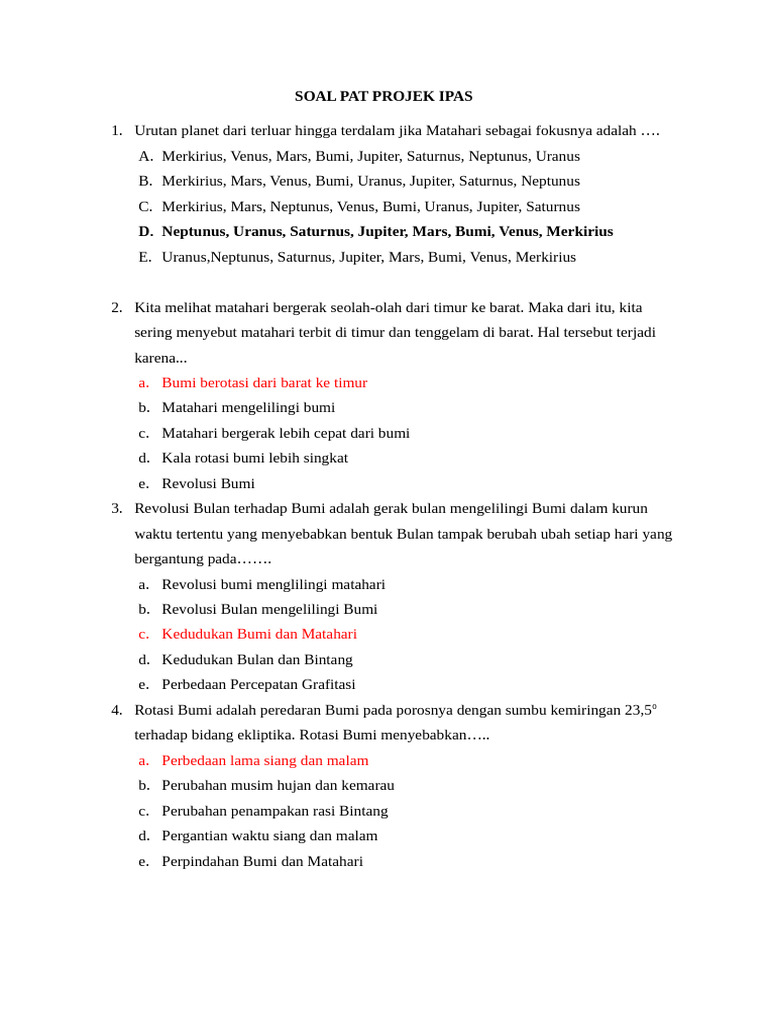 Soal Pil Ganda Dan Essay Pat Projek Ipas | PDF