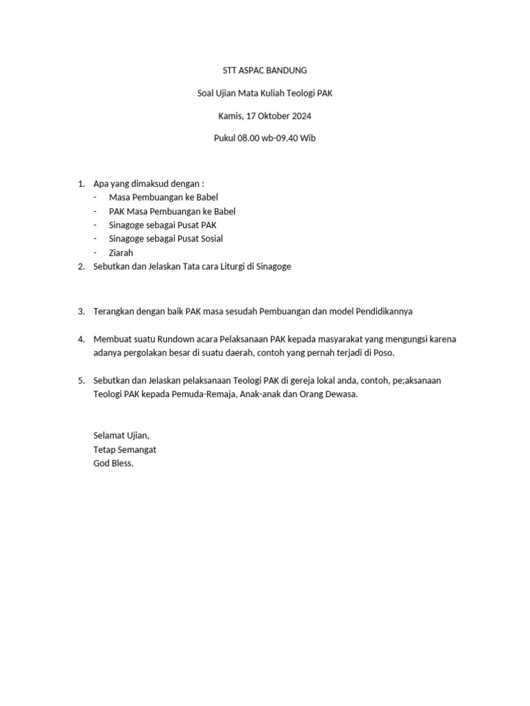 Uts MK Teologi Pak STT Aspac Bandung | PDF