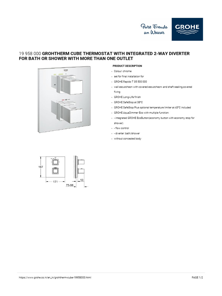 GROHE Specification Sheet 19958000 | PDF | Temperature | Heat Transfer